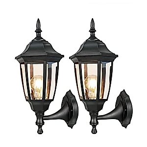 FUDESY Outdoor Wall Porch Lights, Exterior Waterproof Wall Sconce Light Fixture, Black Plastic Wall Lantern Wall Mount Lighting for Front Door, Garage, Patio, FDS341B2 (Bulb Included)