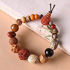 FAZOVIN Handmade Eighteen Bodhi Seed Stretch Bracelet Fortune Protection, Bring You Good Luck, Safty, Healthy, Wealth and Success
