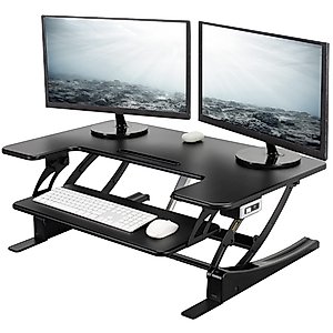 VIVO 36 inch Electric Height Adjustable Stand Up Desk Converter, VE Series, Sit to Stand Tabletop Dual Monitor Riser with USB Port, Black, DESK-V000VE