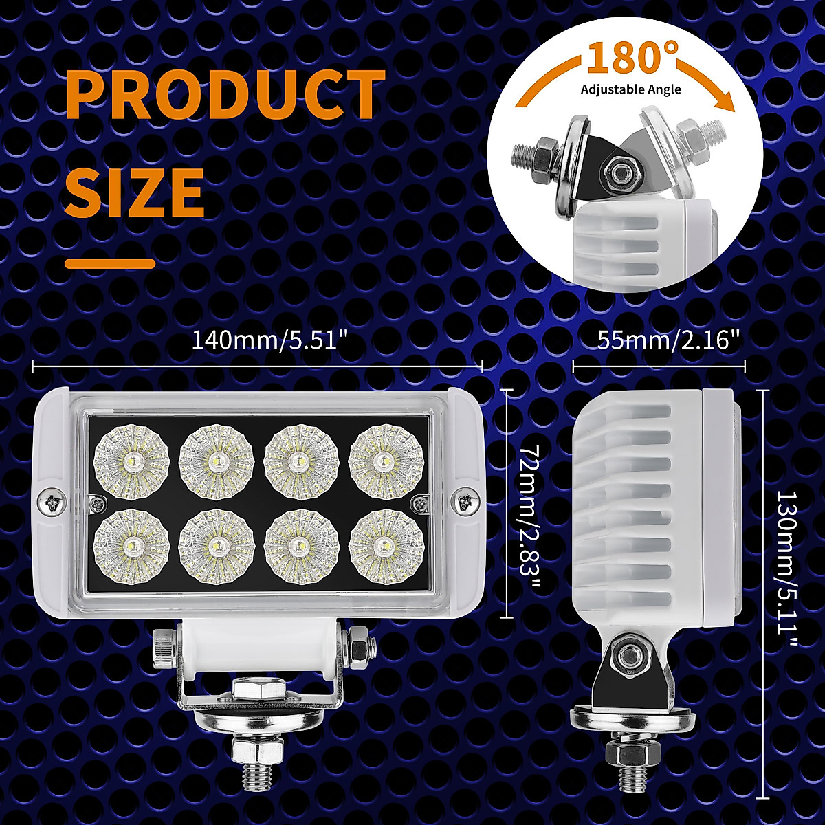 RVZONE Dual Color Led Boat Lights IP67 Waterproof LED Marine Spreader Light Deck/Dock Marine Lights Boat Deck Flood Beam Led Boat Light Bar for Night Fishing (White Housing, White & Blue)