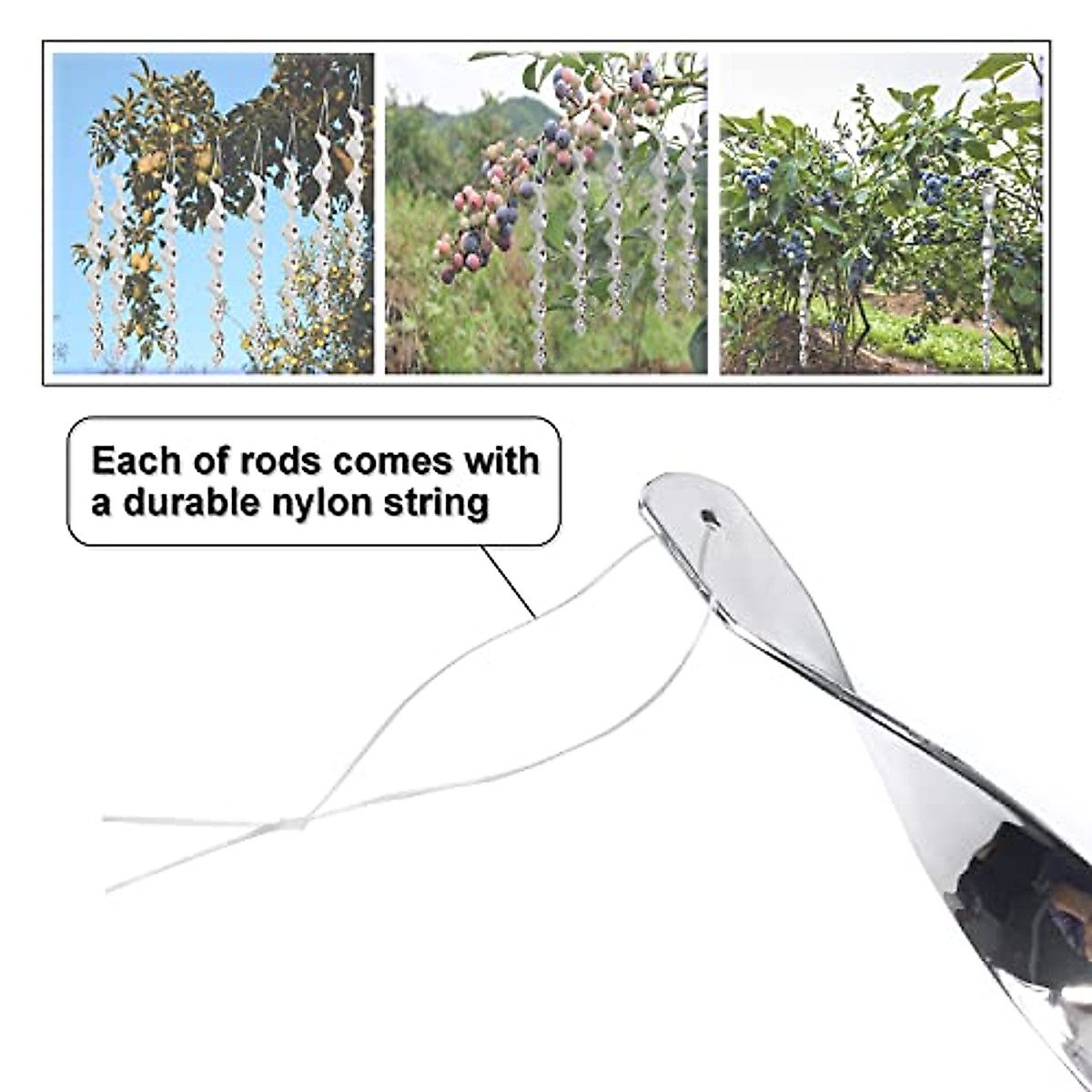 Reflective Bird Scare Devices Wind Twisting Bird Scare Rods Hanging Spiral Reflectors, 12 Pack Silvery