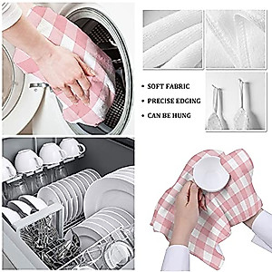 COLORSUM Washcloths Dish Hand Towels SetValentine's Day Pink and White Buffalo Check Gingham Romantic Cleaning Rags Tea Towel Kitchen Bathroom Tools Gifts 4 PCs Washcloths Dish Hand Towels Set