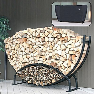 ShelterIt Round Firewood Log Rack with Kindling Wood Holder and Waterproof Cover, 8', Black