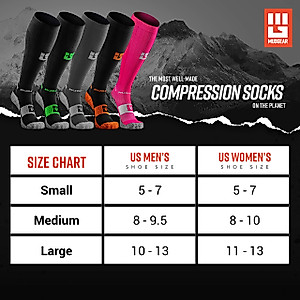 MudGear Compression Socks - Graduated Compression Socks for Women & Men for Sport, Running, Flight, Pregnancy, Circulation and Recovery - Black/Gray Large Long Compression Socks with 15-20 mmhg