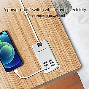 6 Ports USB Charger Hub Desktop US Plug AC Power Wall Travel Charging Adapter Slots Charging Station Extension Socket Outlet with Cable