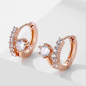 Gold Huggie Split Hoop Earrings Delicate Cubic Zirconia Double Hoop Earrings Oval Cuff Earrings for Women (Clip-Rose)