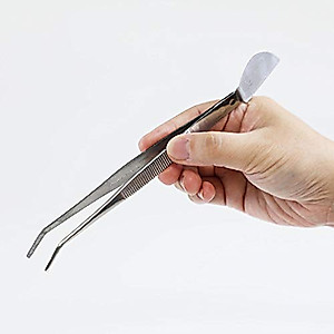 Wazakura Bonsai Curved Tip Tweezer with Spatula MADE IN JAPAN 8-1/4in(210mm) Stainless Steel