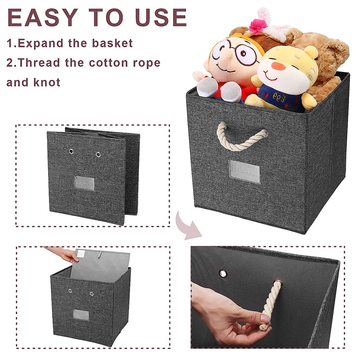 SYYOFUE Fabric Cube Storage Bins Dark-Grey Storage Boxes Set 13x13x13 inch Baskets with Handle for home&office organization