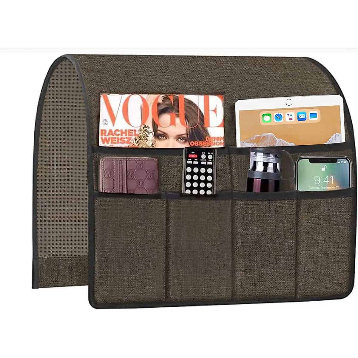 Iwtmm Arm Chair Organizer, Armchair Caddy for Recliner Non-Slip Couch Caddy with 6 Pockets, Magazines, TV Remote Control Holder, 19 x 35 inches