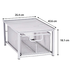 Amazon Basics Mesh Sliding Basket Drawer Storage Shelf Organizer, Silver