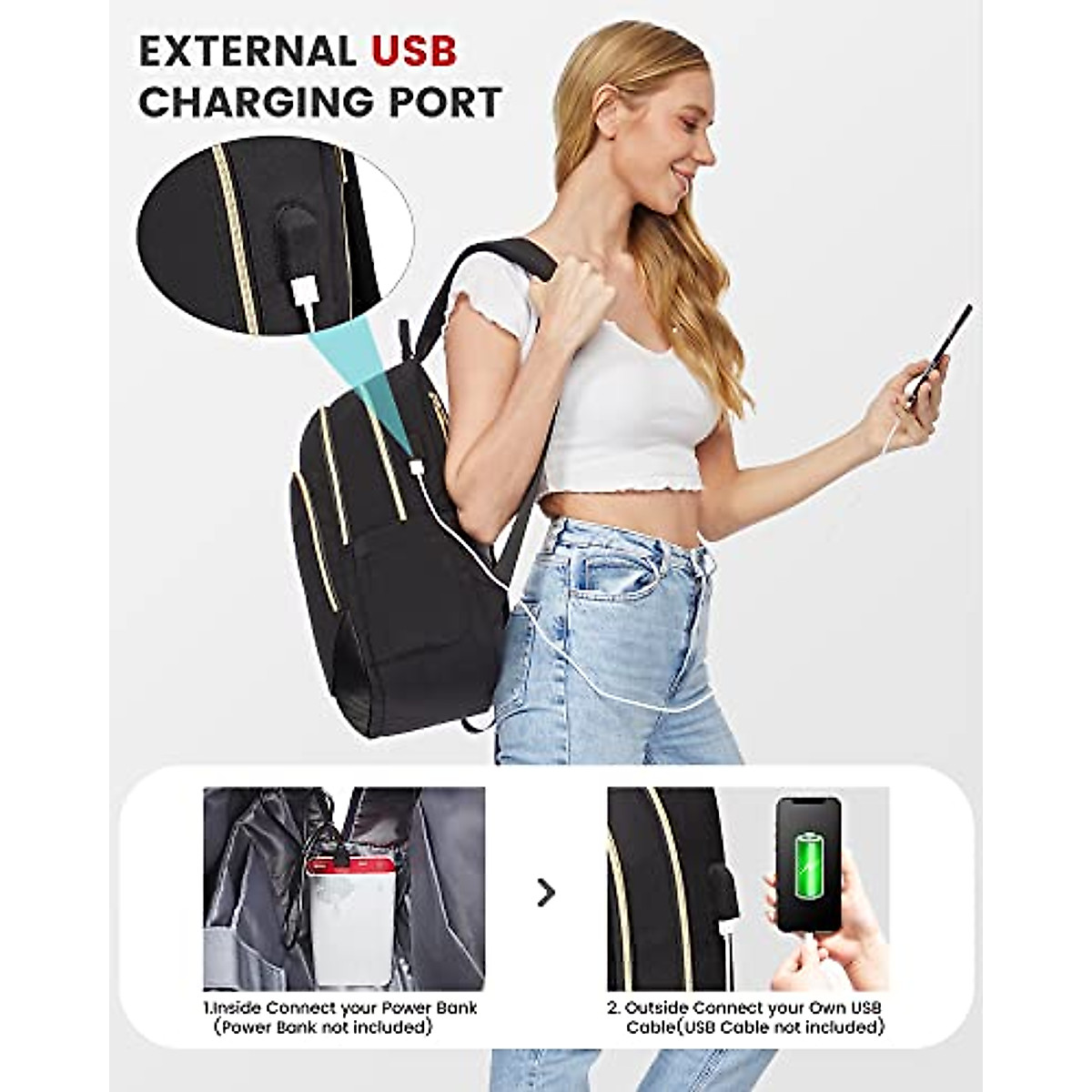 LOVEVOOK Laptop Backpack for Women & Men, 15.6 Inch Anti Theft Travel Backpack with USB Port, Stylish Casual Daypack for College, Large Capacity Teacher Nurse Work Backpack Purse, Black