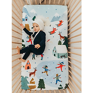 Rookie Humans 100% Cotton Sateen Fitted Crib Sheet: Snowy Day. Modern Nursery, Use as a Photo Background for Your Baby Pictures. Standard Crib Size (52 x 28 inches)