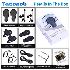 Yaconob Motorcycle Bluetooth Headset BT-S3NS 1000m Motorcycle Helmet Bluetooth Radio Intercom Wireless Interphone to 2-3 Riders (Waterproof/Handsfree/Stereo Music/FM Radio/GPS/MP3 (2 Pack)