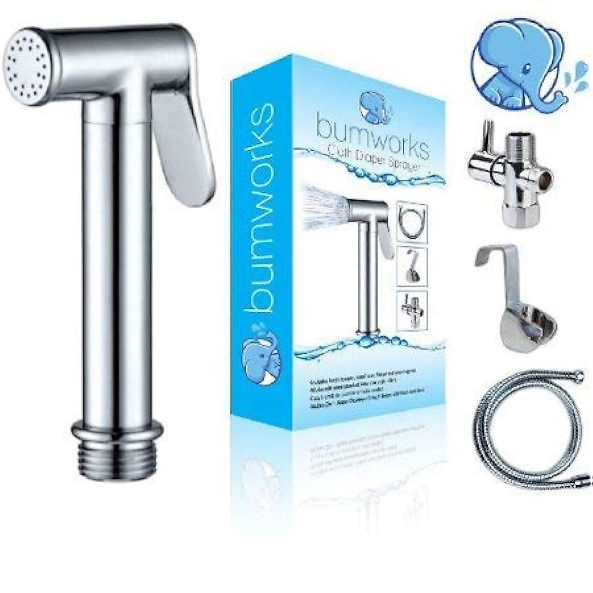 Bumworks Handheld Bidet Cloth Diaper Sprayer for Toilet | Bum Gun Butt Washer, Hand Held Bidet Hose Attachment Water Jet Spray Set | Baday Toilet Kit (Bedit Toilet Badae Biday Boday Toilet Seat)