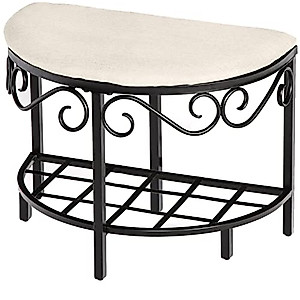 Mango Steam Half Moon Shoe Bench - Vanity Seat/Dressing Stool/Makeup Chair - White