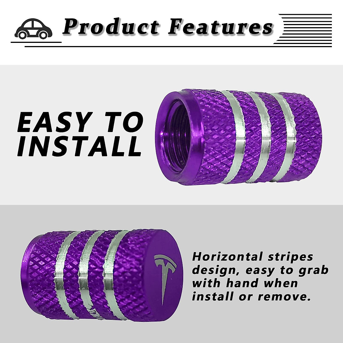 4pcs Tire dust caps, Aluminum Alloy Valve Stem Cap, Anti-Corrosion Leak-Proof Car Tire Accessory Compatible with Tesla Model Y X S 3, Universal for Cars, SUVs, Bike, Trucks Motorcycles (Purple)