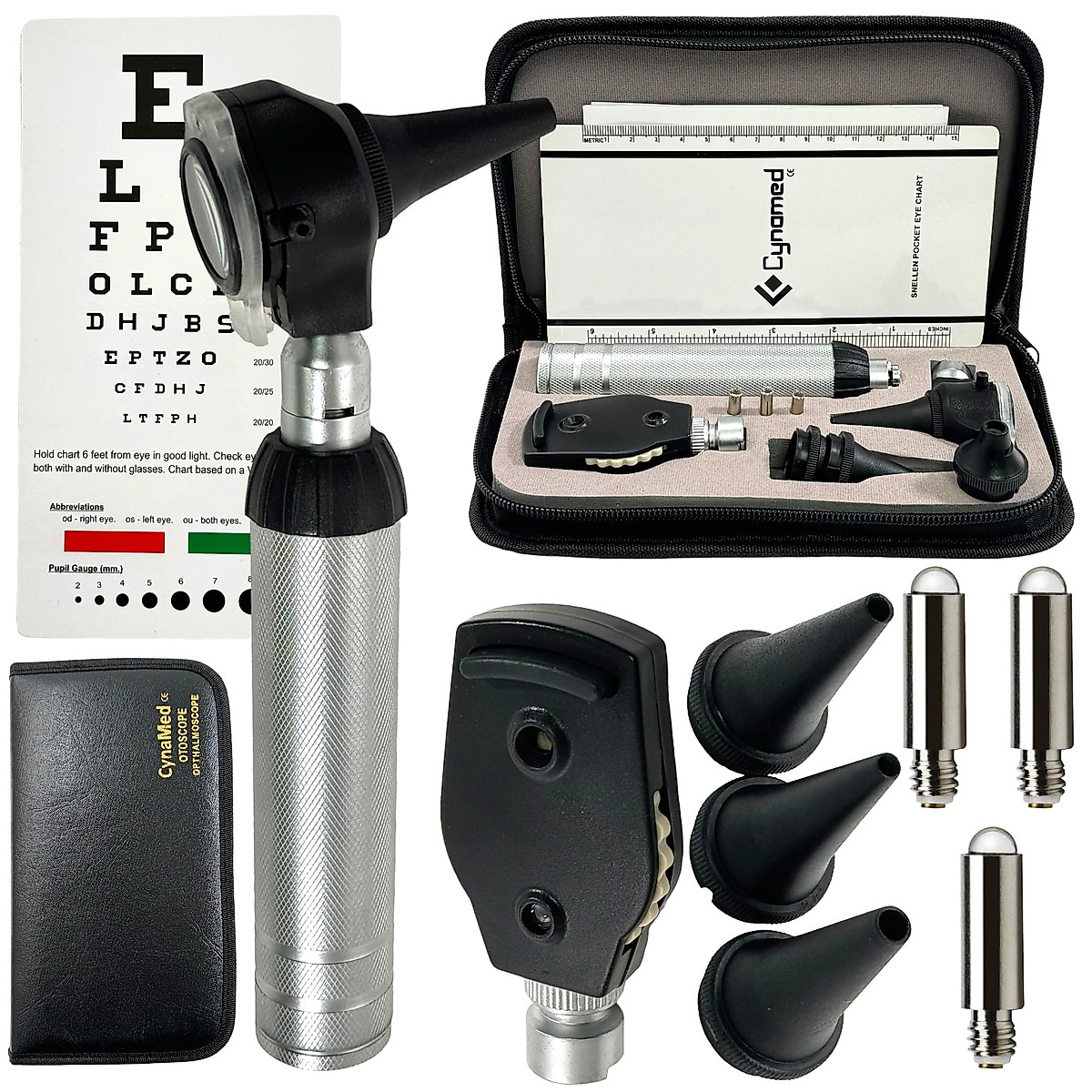 Cynamed Otoscope Set-3.2V Bright White LED Otoscope Set with Accessories - The Perfect Tool for Nurses (Zipper Leather Case)