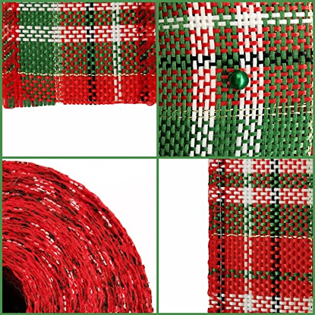 Wired Edge Buffalo Plaid Ribbon and Fabric Burlap Ribbon for DIY Craft Wrapping Christmas Decoration 6.56 Yard (2.36 inch, Red&Green Plaid, 1 Roll)