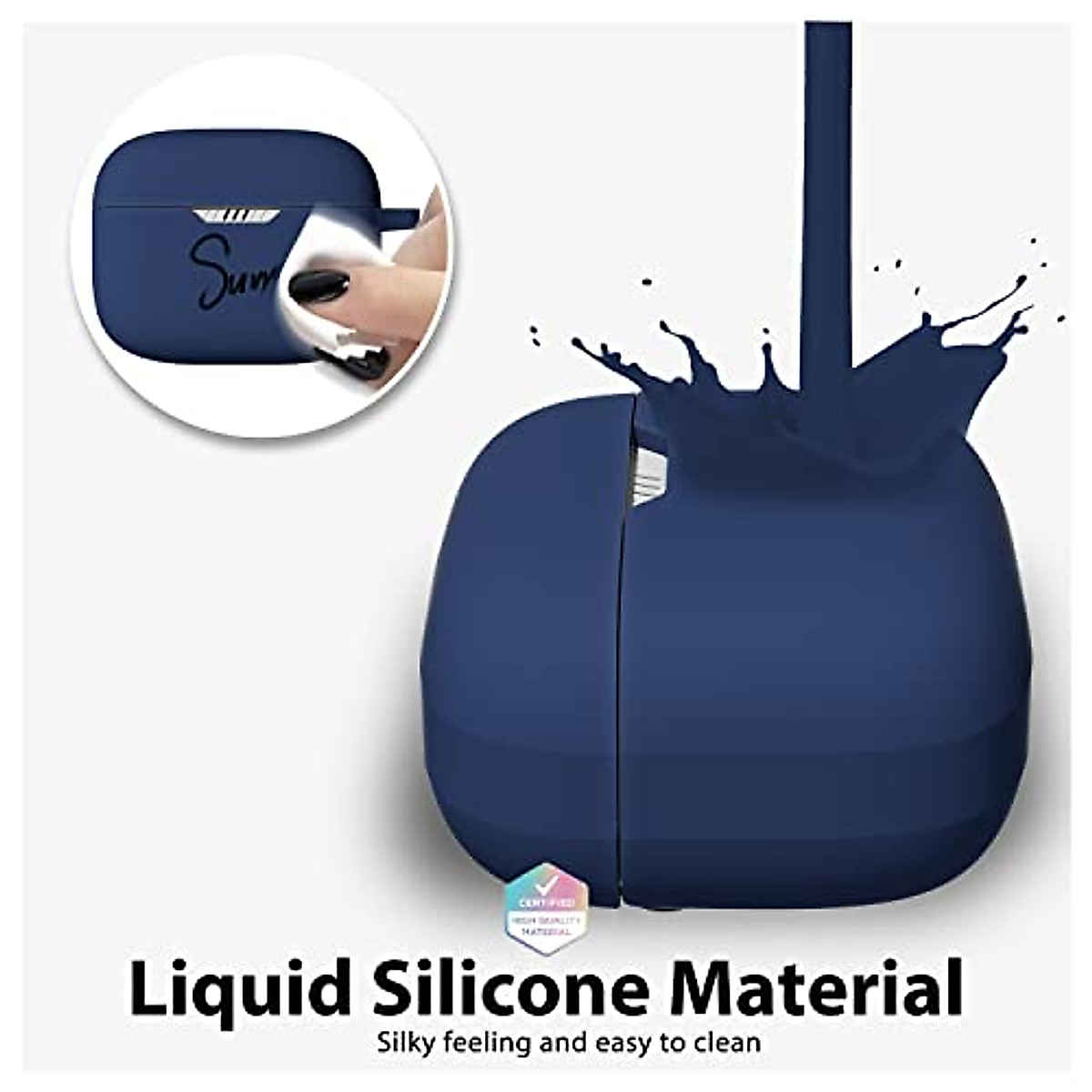 Oakxco JBL Tune 230NC TWS Case Silicone, Soft Rubber Gel Shockproof Hard Protective Cover with Nylon Lanyard, Slim Fit Thin Skin Sleeve Charging Case for Women Girl Cute, Midnight Blue