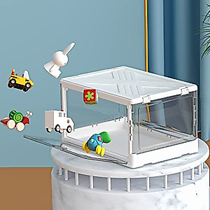 Stackable Plastic Shoe Box with Lid, Portable Storage Cabinet with Top and Side Openings as Home Kitchen Supplies Organizer, Travel Camping Trunk Car Organizer and Toy Container--Easy to Install