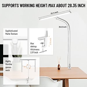 FOVOW LED Desk Lamp with Clamp, Eye-Caring Architect Desk Lamps for Home Office, 24W Ultra Bright LED 3 Modes 6 Brightness, Studio Work Lamp for Task,Remote Control Dimmable Table Light(White)