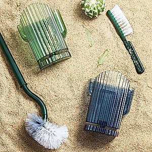 SAAKO 2 in 1 Toilet Bowl Brush Plastic Toilet Brush Creative Clear Holder Toilet Cleaner Brush Bathroom Decor Accessories