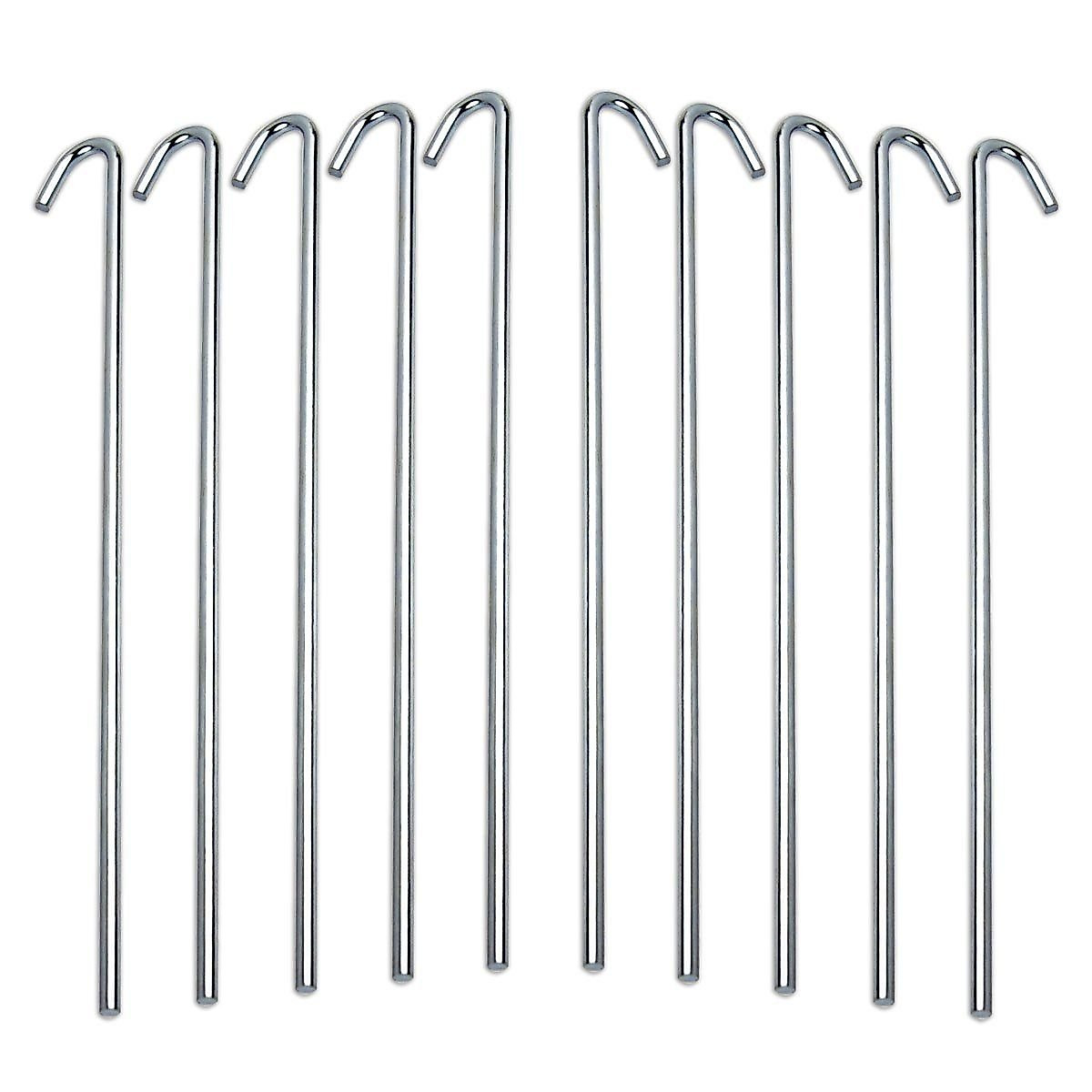 Tent Stakes For Outdoor Camping Heavy Duty Metal, Galvanized Rust-Free Yard Stakes, 10 Garden Edging Fence Hook | Garden Stakes For Gardening & Canopies, Tent Pegs - By Ram-Pro