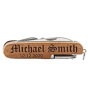 Be Burgundy Personalized Pocket Knife, Personalized 8-Function Multi-Tool Pocket Knife, Custom Knives, Engraved Names, Groomsmen Gift, Gift for Him