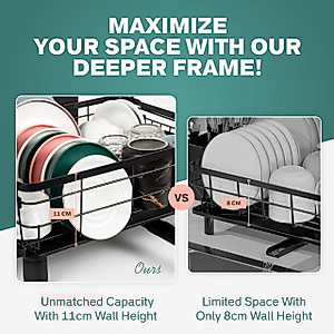 KitchNcure Large Dish Drying Rack for Kitchen Counter - Adjustable Height Dish Rack Over Sink with 12" Extended Spout & 4-Channel Drainboard - Kitchen Sink Organizer with Utensil Holder & Cup Hangers