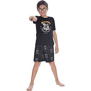 Harry Potter Boys Little Hogwarts Wizard Crest Pajama Short Set, Black 6/7