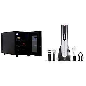 Koolatron 6 Bottle Wine Cooler (16L) and Oster Electric Wine Opener Kit with Aerating Pourer, Vacuum Stoppers and More