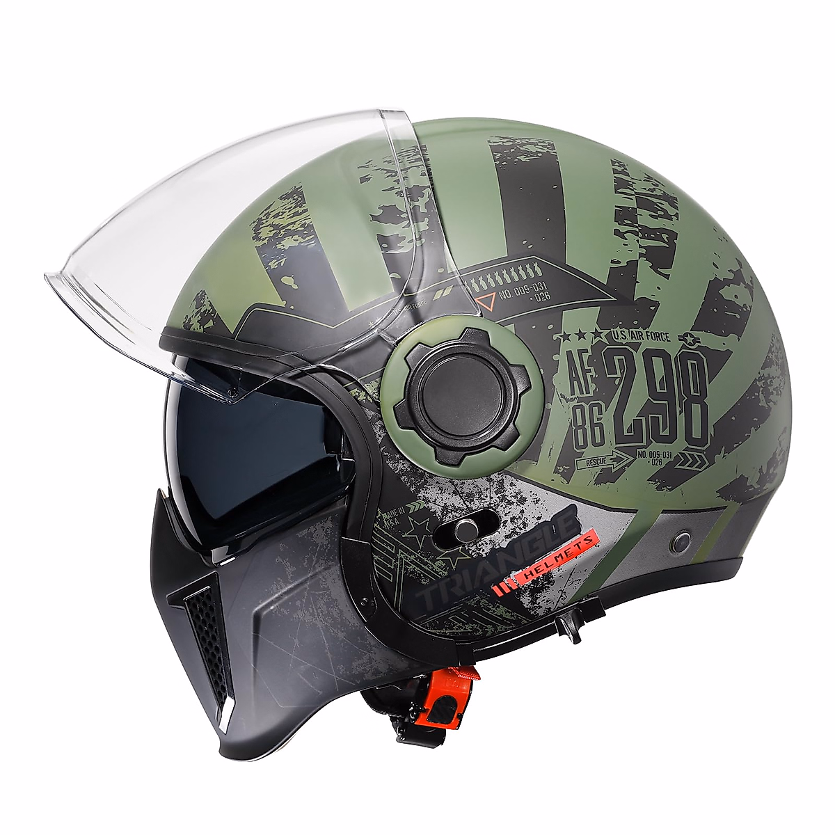 TRIANGLE Full Face Motorcycle Helmets,Off-Road Motocross Helmet for Men & Women,Dual Visor with Internal Tinted Sunshield,Open Face 3/4 Adult Racing Helmet DOT Approved(XXL)