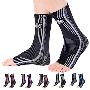 Doc Miller - Ankle Brace for Sprained Ankles, Achilles Tendonitis, Compression Support Sleeves for Women & Men, Best Brace for Pain Relief, Stability & Plantar Fasciitis Sock, 1 Pair, Gray, Large