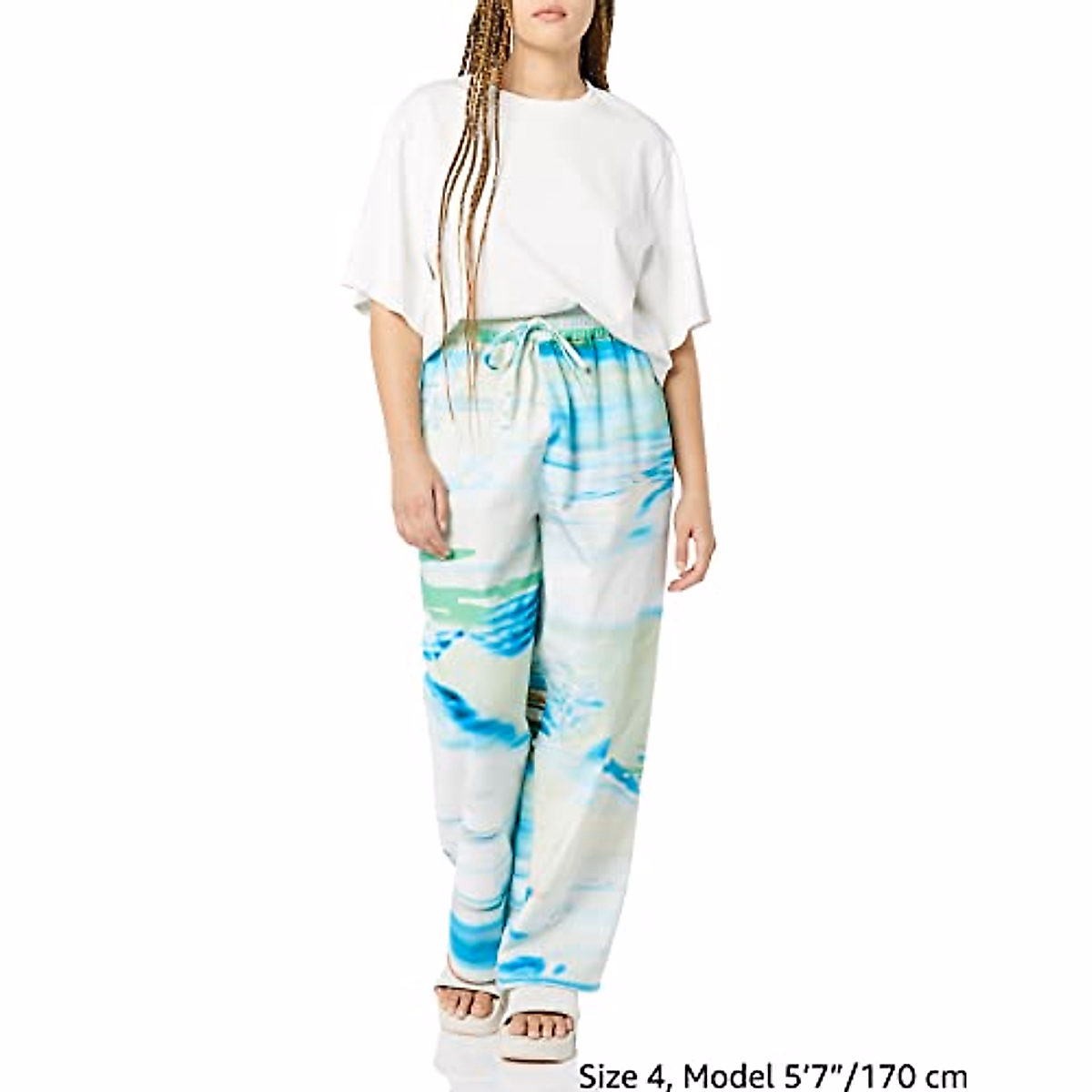 rare/self All-Gender Pull-on Wide Leg Twill Pant, Blue Digital Print, 2