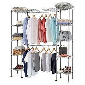FLOYINM Steel Expandable Closet Organizer Chrome Clothes Hanger Coat Rack Floor Hanger Storage Wardrobe