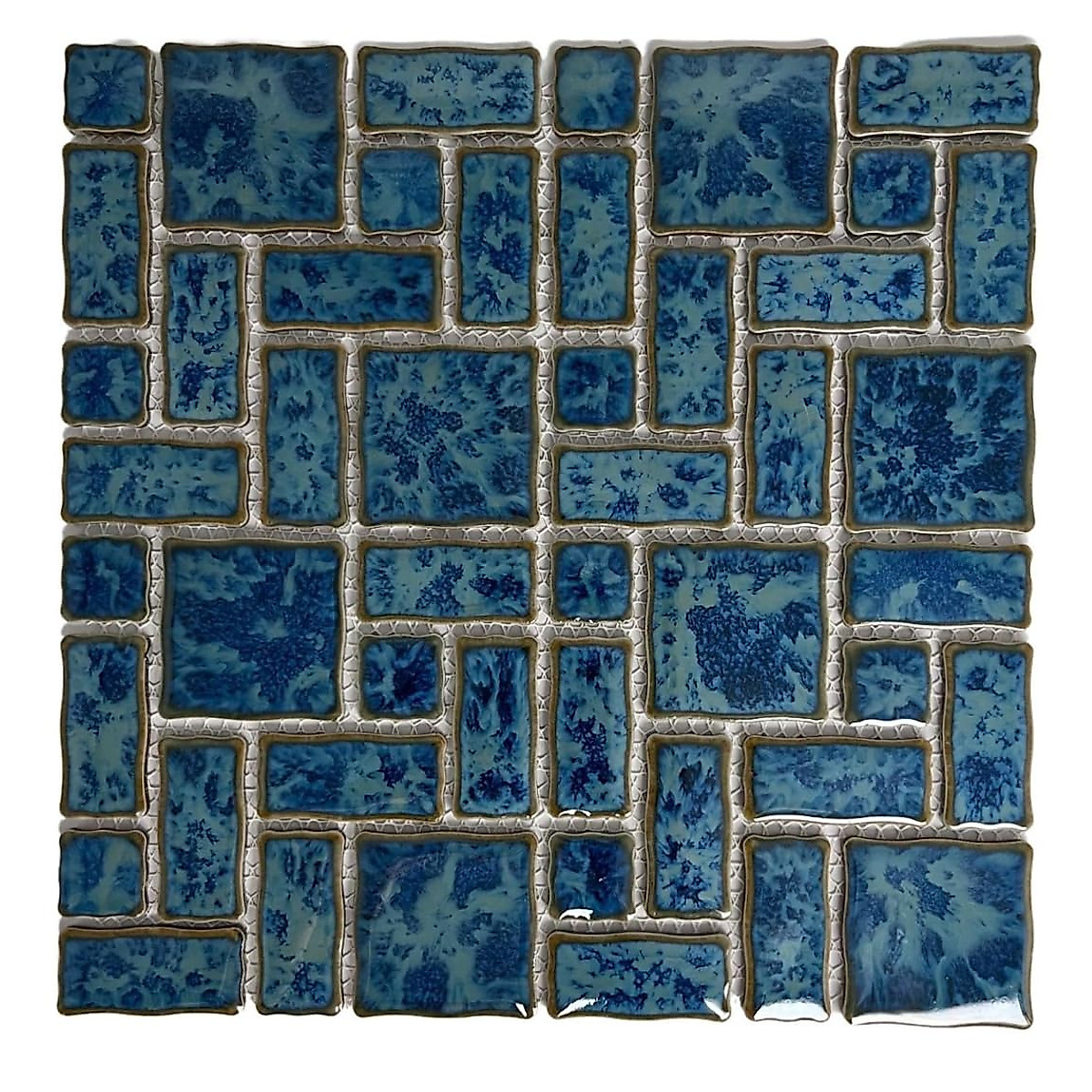 Tenedos TGLFD-RDM-PL Seawater Bluish Green Random Sized Porcelain Glazed Pool Mosaic Floor and Wall Tile for Backsplash, Kitchen, Bathroom, Swimming Pool (1 Sheet)