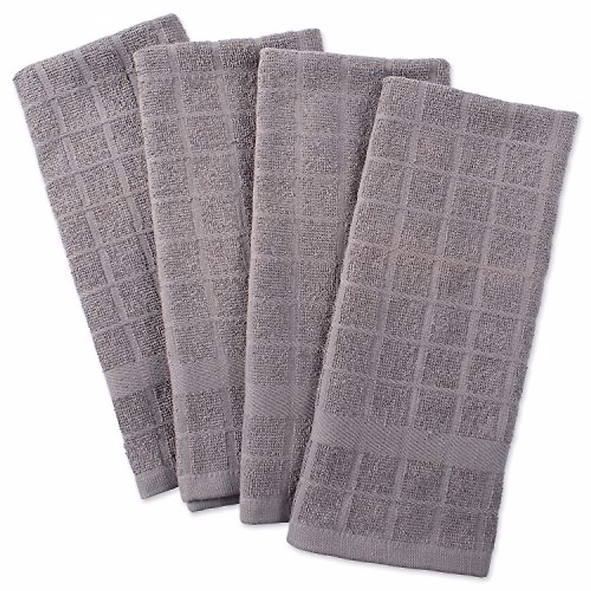 DII Basic Terry Collection Windowpane Dishtowel Set, 16x26, GraySolid, 4 Piece