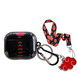 with Red Cloud Lanyard Keychain AirPods 3rd Generation Case Cover 2021, Personalised Anime and Unique IMD Process TPU Soft Airpods 3 Generation Case, Black AirPods 3rd