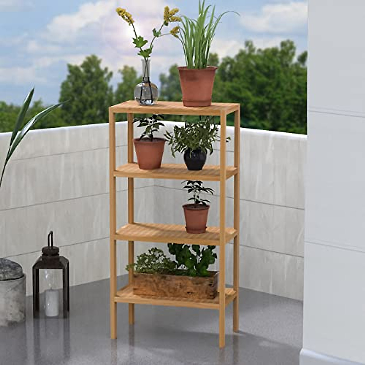 Purbambo 4 Tier Bamboo Shelf, Freestanding Book Shelf Bookcase Storage Rack for Bathroom Kitchen Living Room