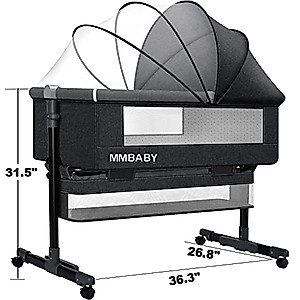MMBABY Baby Bassinet Bedside Sleeper Bedside Crib Easy Folding Portable Crib 3 in 1 Travel Baby Bed with Adjustable Height,Breathable Net,Large Storage Bag and Mattress