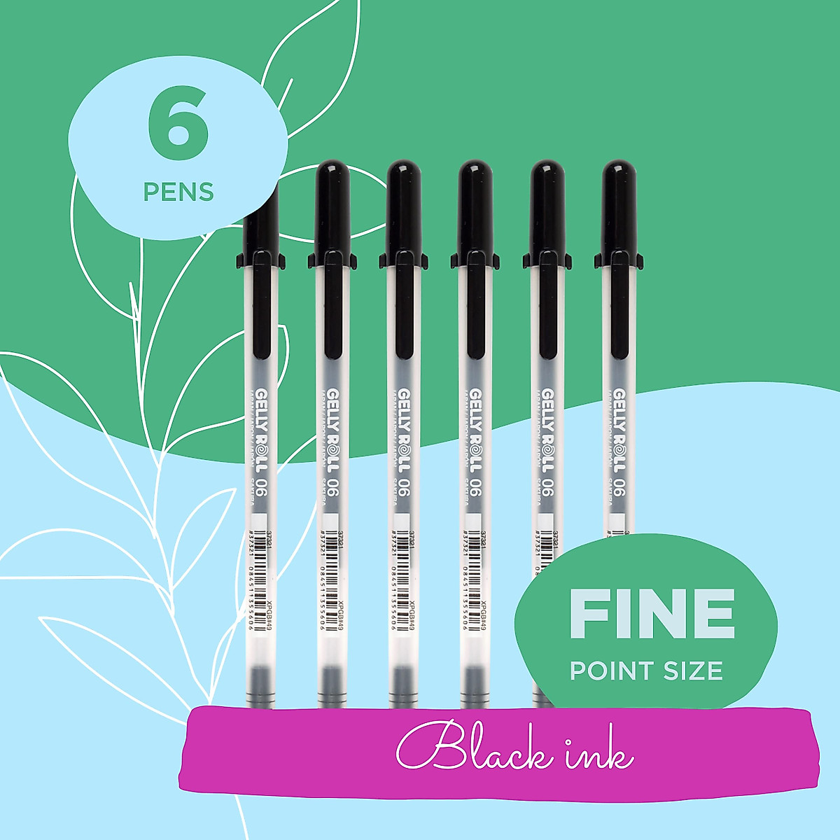 SAKURA Gelly Roll Gel Pens - Fine Point Ink Pen for Journaling, Art, or Drawing - Classic Black Ink - Fine Tip - 6 Pack