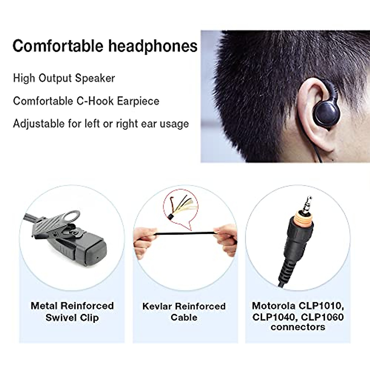 BANDARICOMM Radio Earpiece, 3.5mm 1-Pin C Shape Walkie Talkie Earpiece with PTT Mic Compatible with Motorola CLP1010, CLP1040, CLP1060 Two Way Radios Headphone Headset