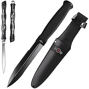 Bundle of 2 Items - Pocket Knife - Japanese Utility Knives with Sheath - Small Black Fixed Tactical Hobby Work Mini Knofe for Men Women - Best EDC Survival Camping Hiking Military Tool Sharp - Gifts