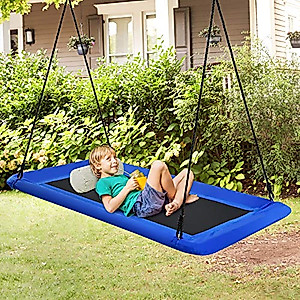 Costzon 700lb Giant 60'' Platform Saucer Tree Swing Set for Kids and Adult, Wear- Resistant Indoor/Outdoor Rectangle Swing w/Durable Steel Frame and 2 Hanging Straps for Porch, Backyard (Blue)