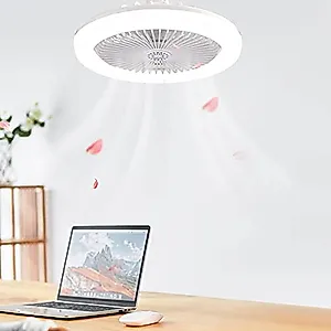 HTNBO E27 Ceiling Fan with Lights Modern Indoor Low Profile Bladeless Enclosed Ceiling Fans for Bedroom/Living Room/Small Space (Gray)