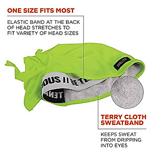 Ergodyne Chill-Its 6615 Performance Bandana Do Rag Skull Cap, Terry Cloth Sweatband, Moisture Wicking,Lime