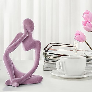 Ksgolif Home Decor Thinker Statue - 3pcs Modern Abstract Art Sculpture Bookshelf Decor Pink Velvet Collectible Figurines Decorations for Living Room Office Women's Day Gift (Pink)