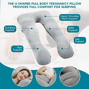 JOHNPEY Pregnancy Pillows for Sleeping, U Shaped Full Body Pillow - Pregnancy Must Haves Maternity Pillow with Removable Velvet Cover, 55inch, Gray