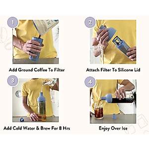 Cold Brew Bottle | Iced Coffee Maker, Thick Glass, Heavy Duty Stainless Steel Filter | Easy Pour and Removable Filter | 32 oz (1 QT)