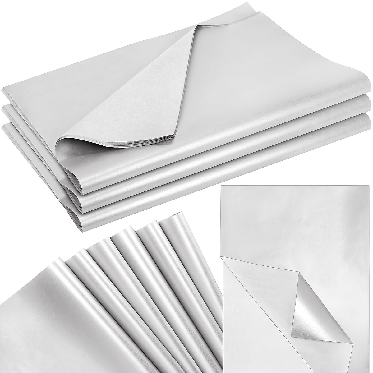 VOKOY 160 Sheets 15" x 20" Silver Tissue Paper, Large Metallic Wrapping Tissue Paper Bulk Tissue Paper for Clothes Textiles Linens Storage Gift Bags Halloween Thanksgiving Christmas
